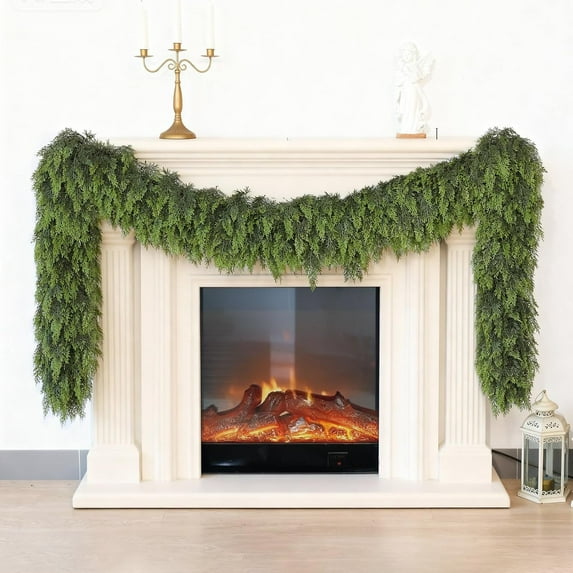 9FT Real Touch Cedar Garland for Fireplace - Artificial Christmas ...