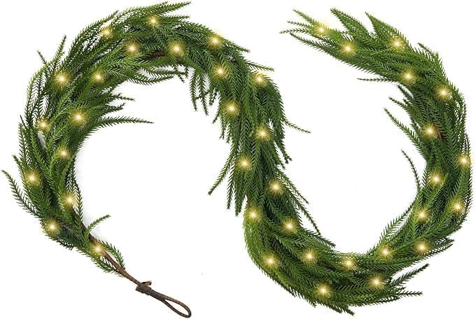 9FT Real Touch Norfolk Pine Garland Christmas Winter Artificial Faux Greenery Garland for Table ...