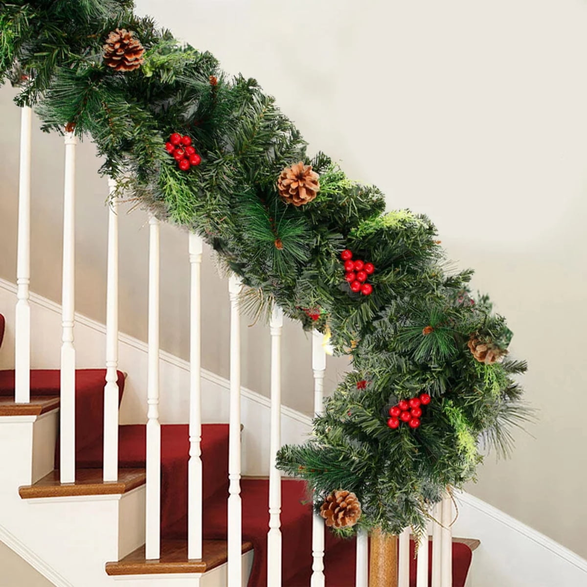 9FT Red Berry Christmas Lighted Garland, Battery Operated Christmas ...