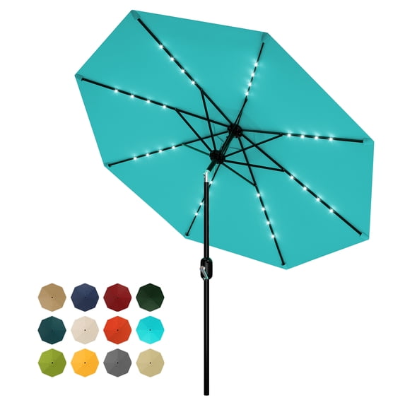 9FT Solar LED Patio Umbrella for Outdoors,32 LED Lights, 8 Sturdy Ribs ...