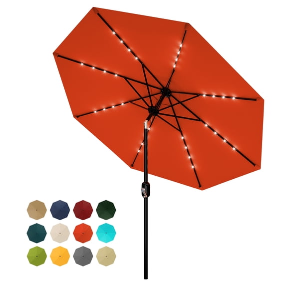 9FT Solar LED Patio Umbrella for Outdoors,32 LED Lights, 8 Sturdy Ribs ...
