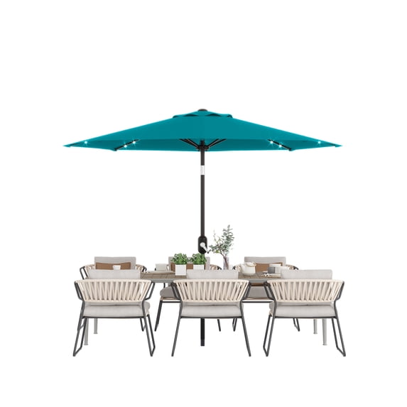 9FT Solar LED Patio Umbrella for Outdoors,32 LED Lights, 8 Sturdy Ribs ...