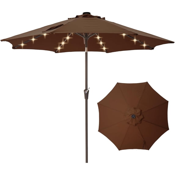 9FT Solar-Powered LED Patio Umbrella with Tilt Crank,Outdoor Market ...