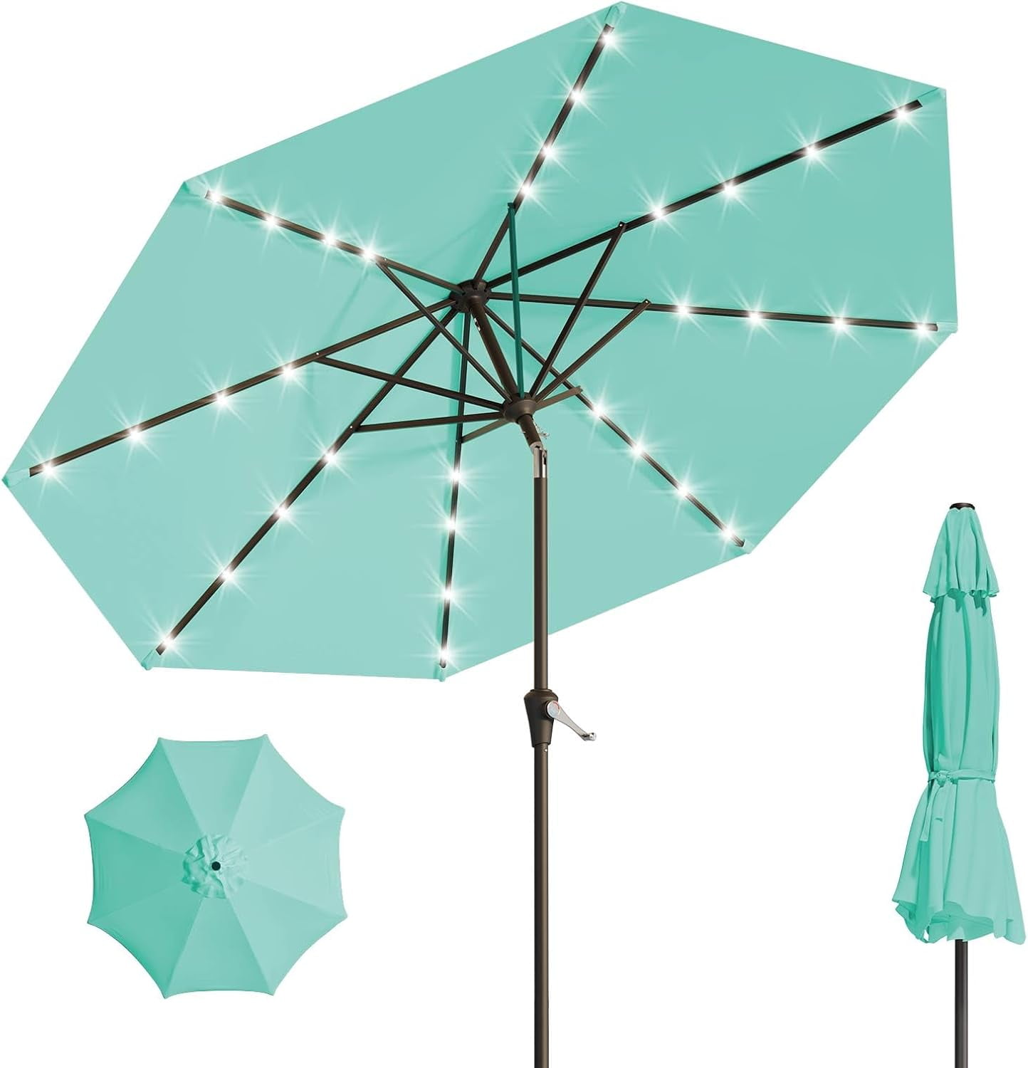 9FT Solar Umbrella 32 LED Lighted Patio Umbrella Table Market Umbrella ...