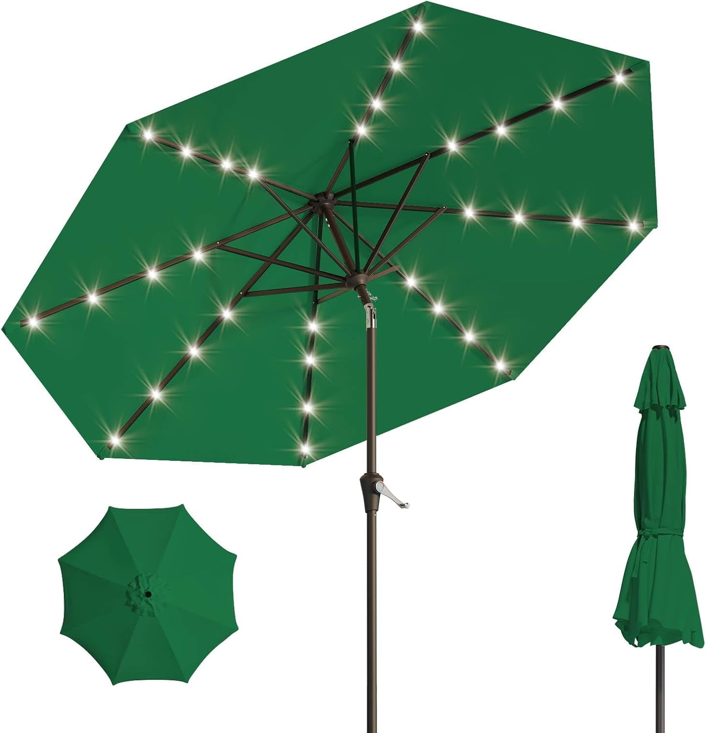 9FT Solar Umbrella 32 LED Lighted Patio Umbrella Table Market Umbrella ...