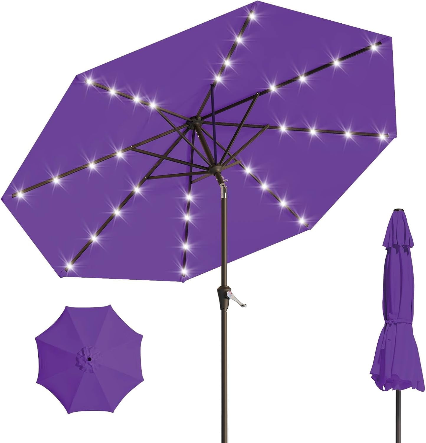 9FT Solar Umbrella 32 LED Lighted Patio Umbrella Table Market Umbrella ...