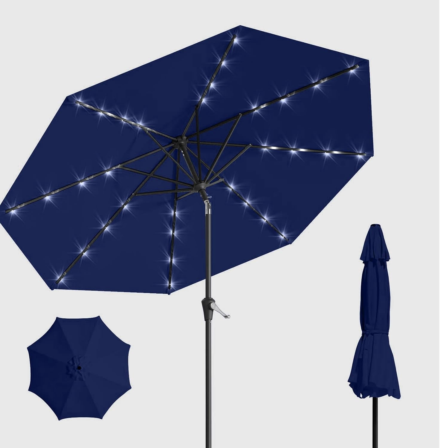 9FT Solar Umbrella 32 LED Lighted Patio Umbrella Table Market Umbrella ...
