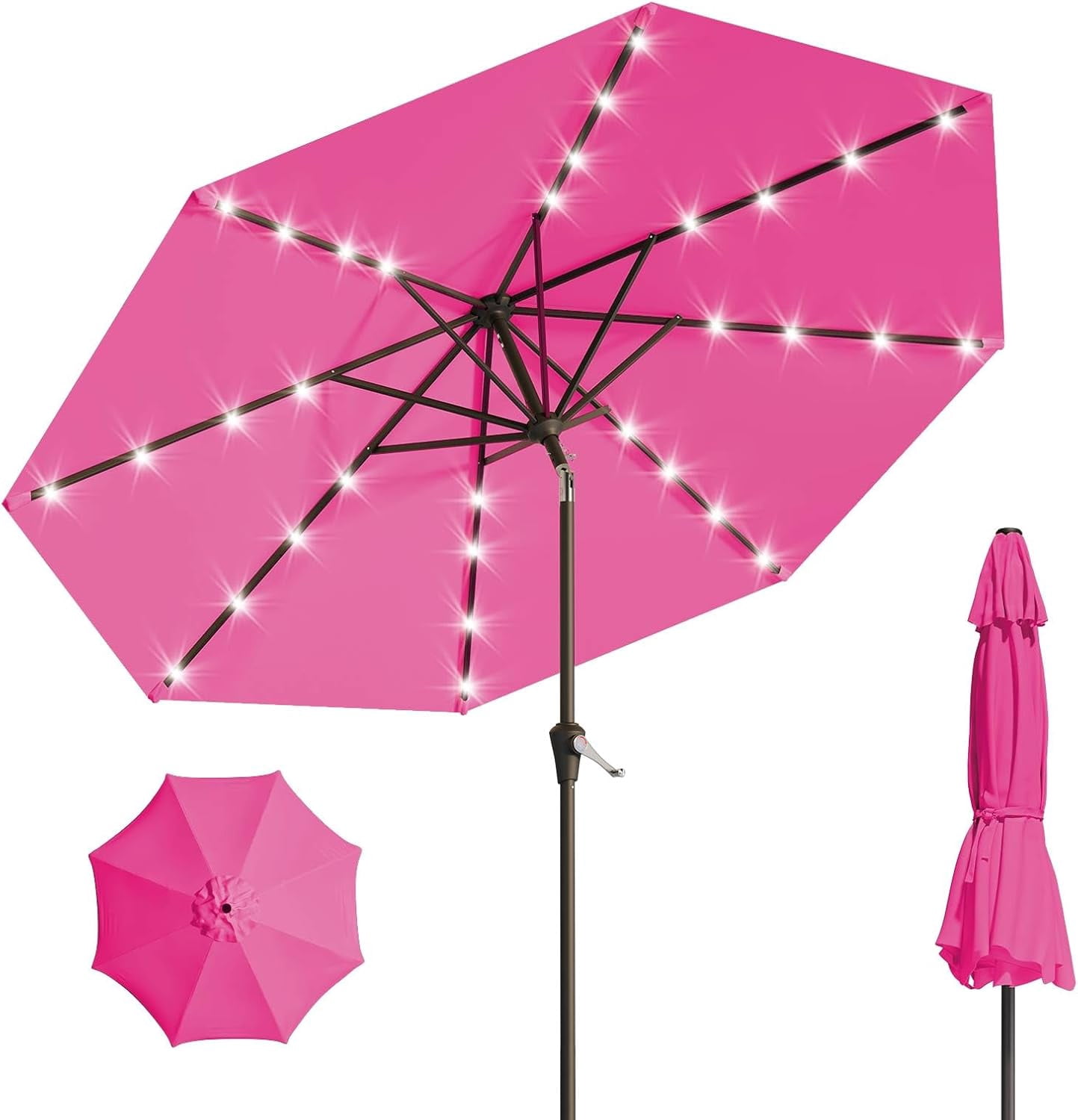 9FT Solar Umbrella 32 LED Lighted Patio Umbrella Table Market Umbrella ...