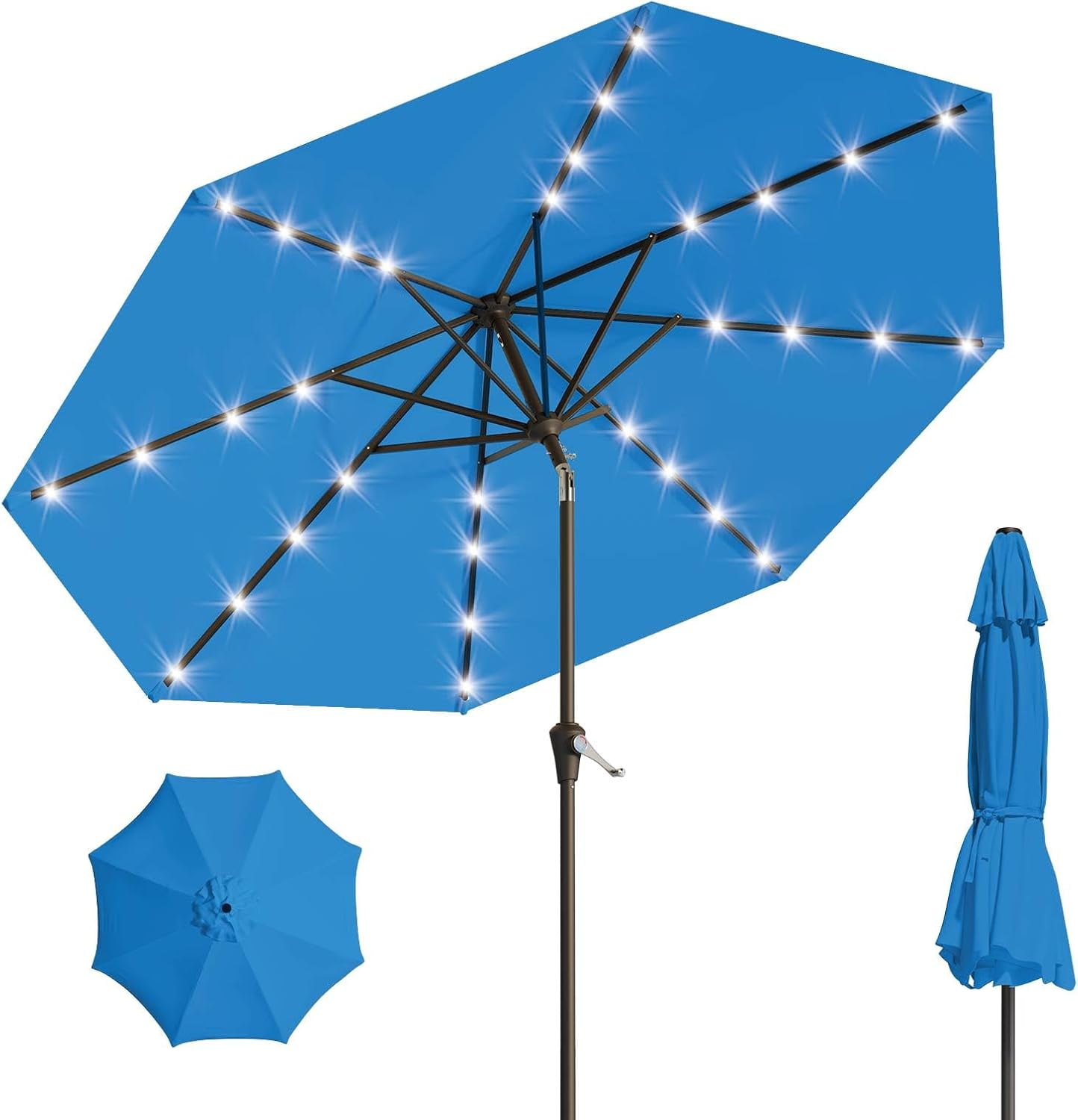 9FT Solar Umbrella 32 LED Lighted Patio Umbrella Table Market Umbrella ...