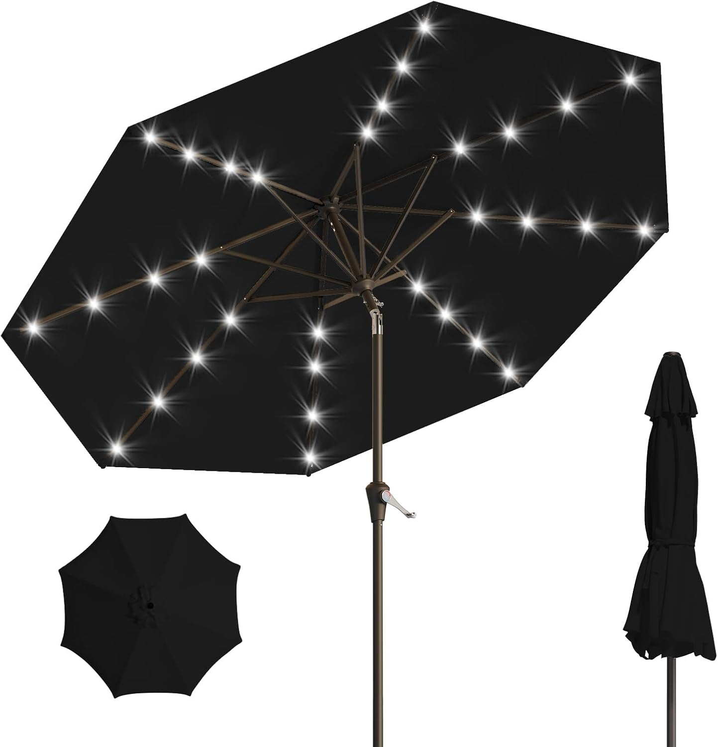 9FT Solar Umbrella 32 Lighted Patio Umbrella Table Market Umbrella w ...