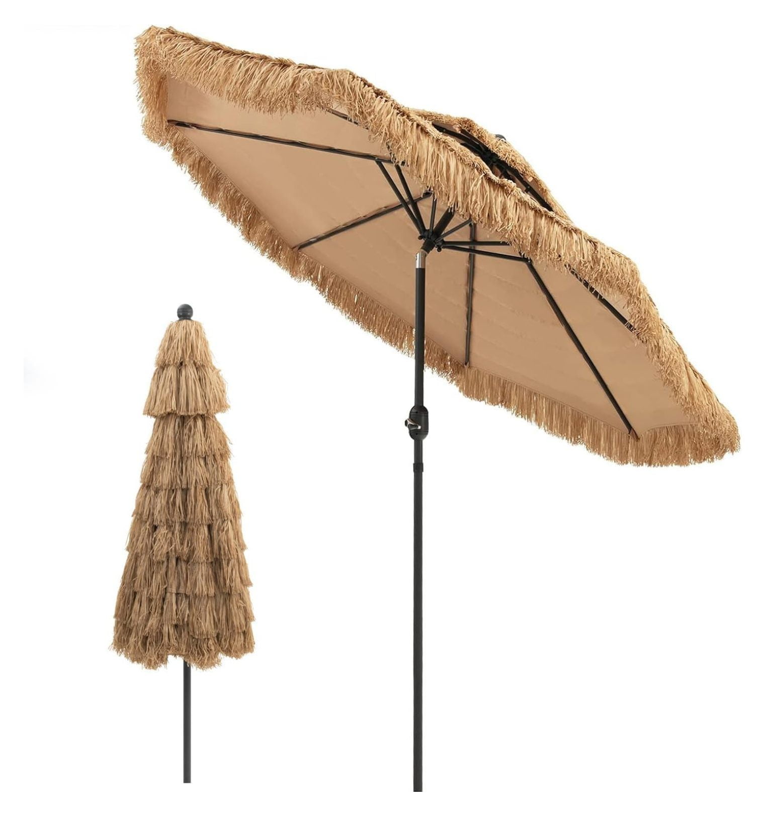 9FT Thatched Tiki Patio Umbrella - 2-Tier Hawaiian Hula Style Beach ...