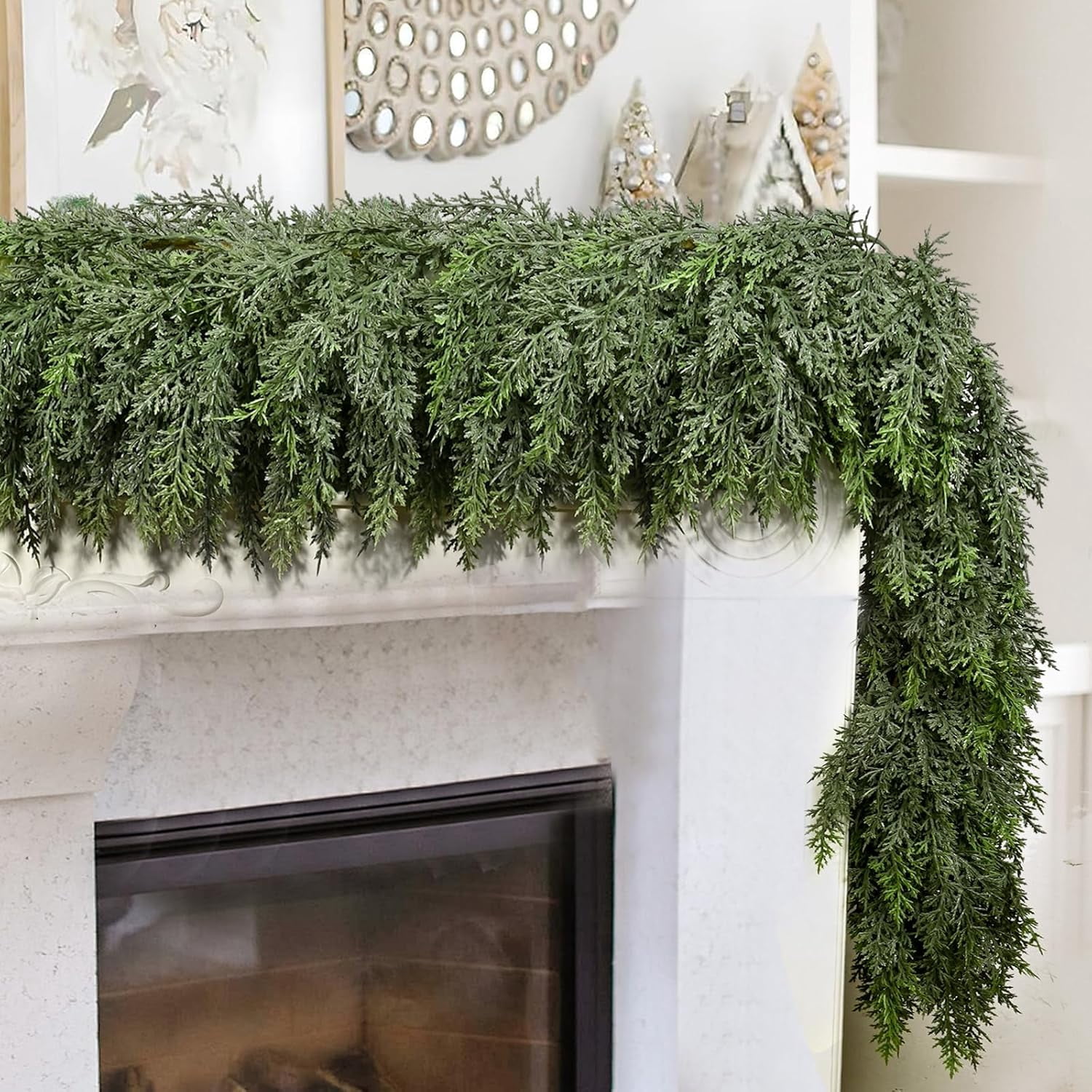 9FT Thick Christmas Garland with 240 Cedar Branches, Real Touch Green ...