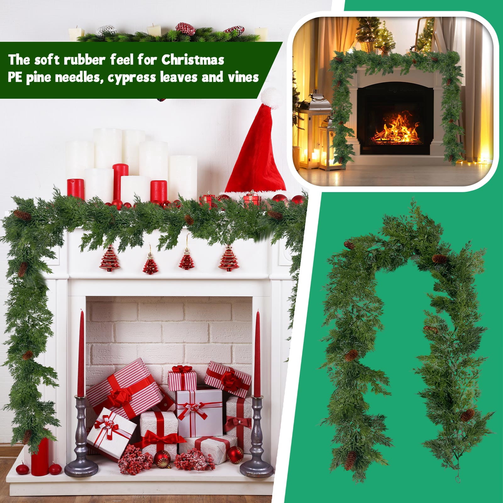 9Ft Artificial Cypress Christmas Garland, Real Touch Cypress Garland ...