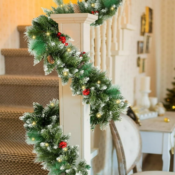 9Ft Artificial Xmas Garland featuring Frosted Pine Needles Pinecones ...