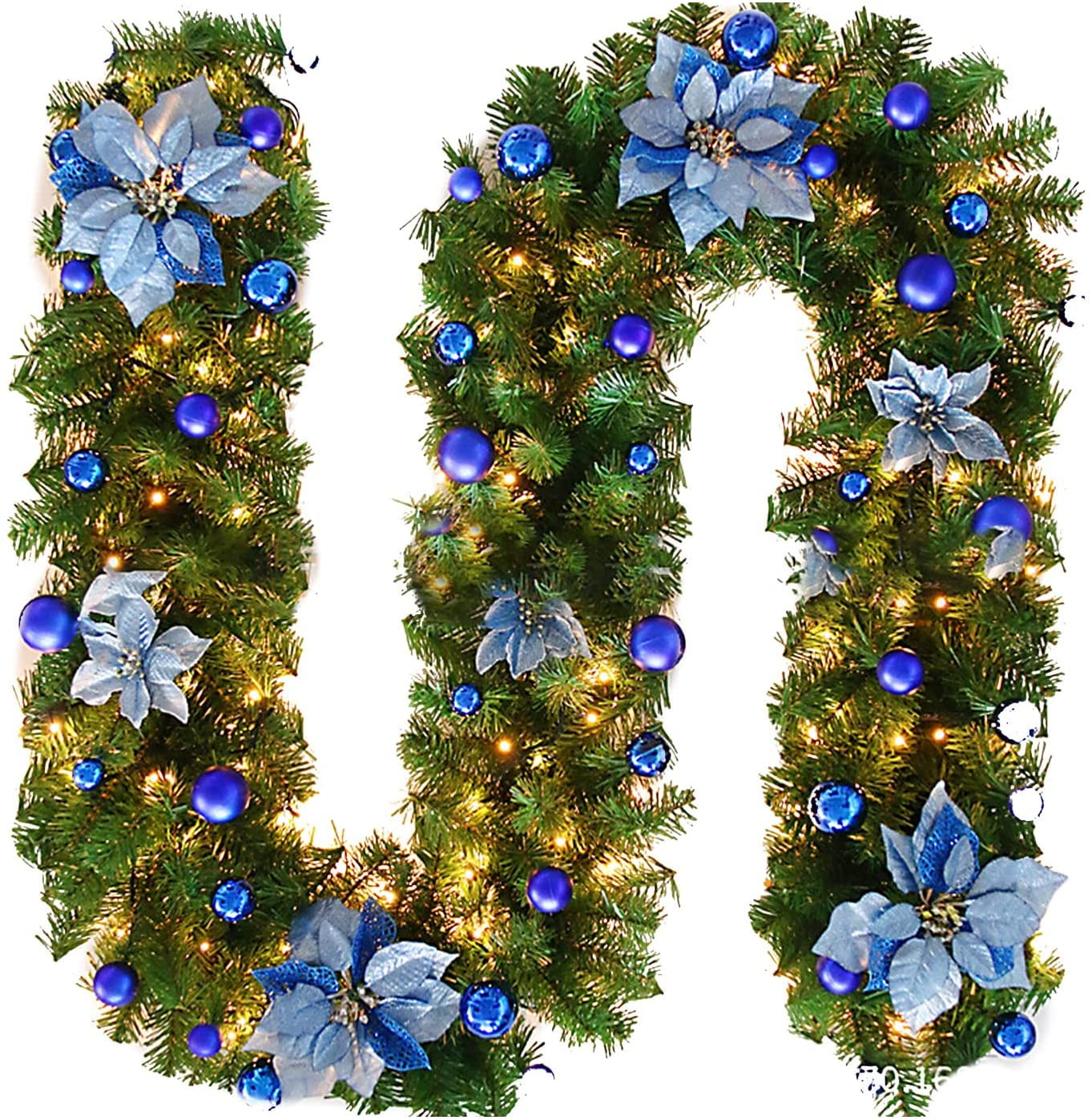 9Ft Christmas Garland with 30 LED Lights, Pre-Lit Battery Operated ...