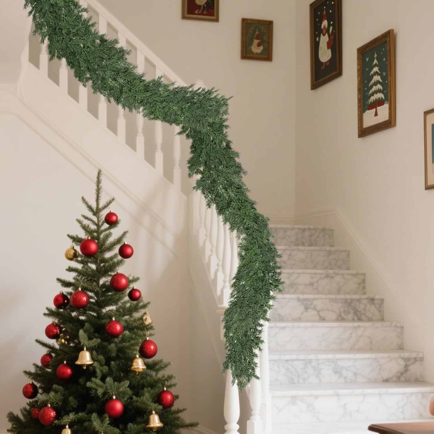 9Ft Christmas Garland Realistic Fuller,Natural Droopy,Bendable Stairs ...