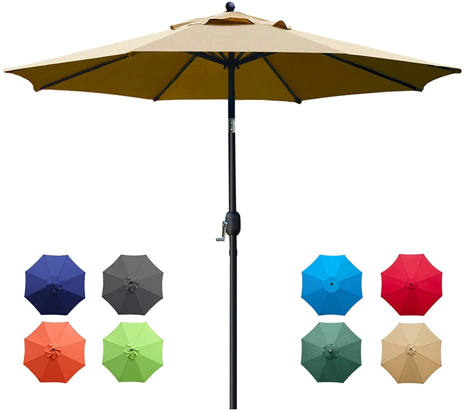 9Ft Patio Umbrella Outdoor Table Umbrella with 8 Sturdy Ribs (Tan ...