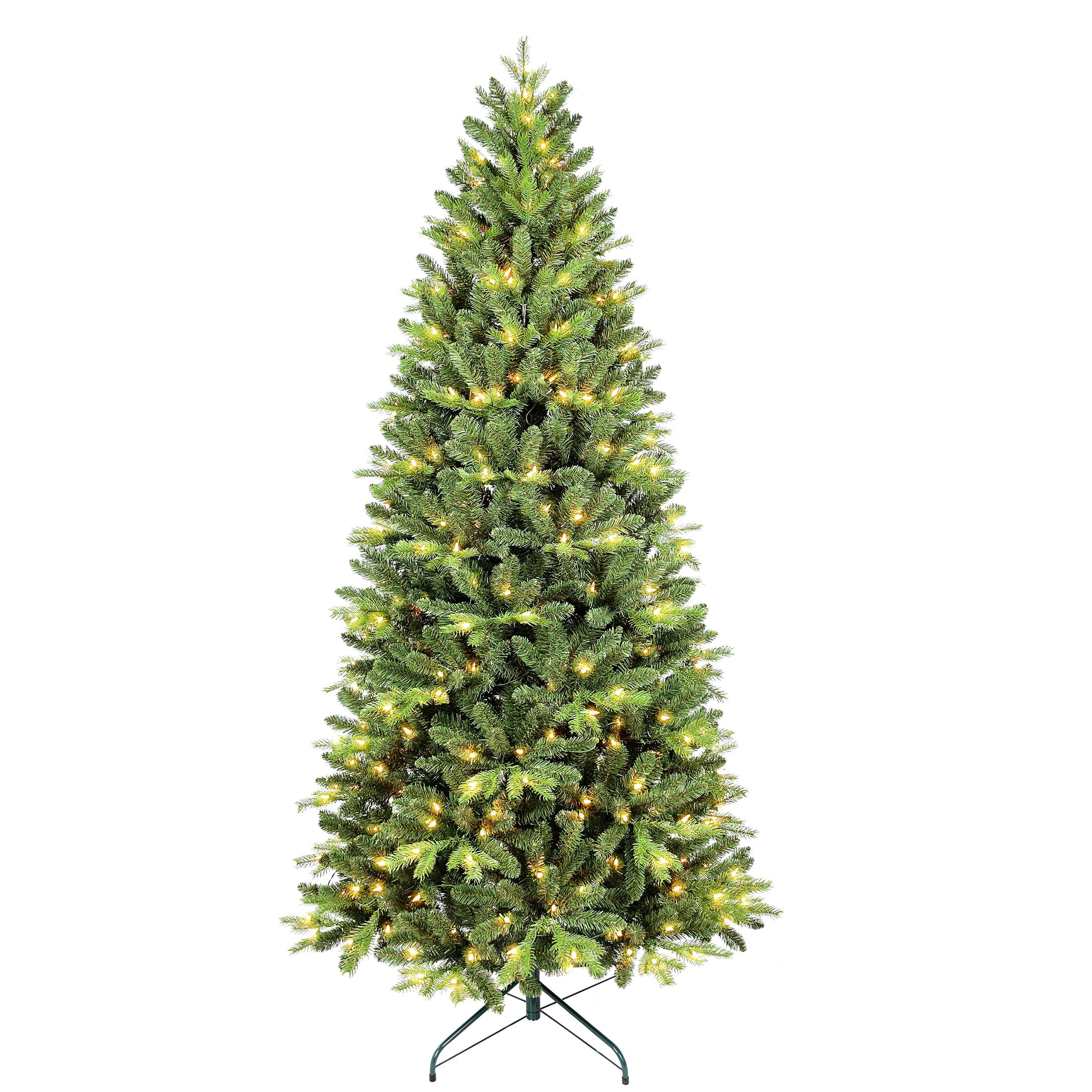 9Ft Pre-Lit Slim Christmas Tree, Green, Fir Xmas 'Feel Real' Artificial ...