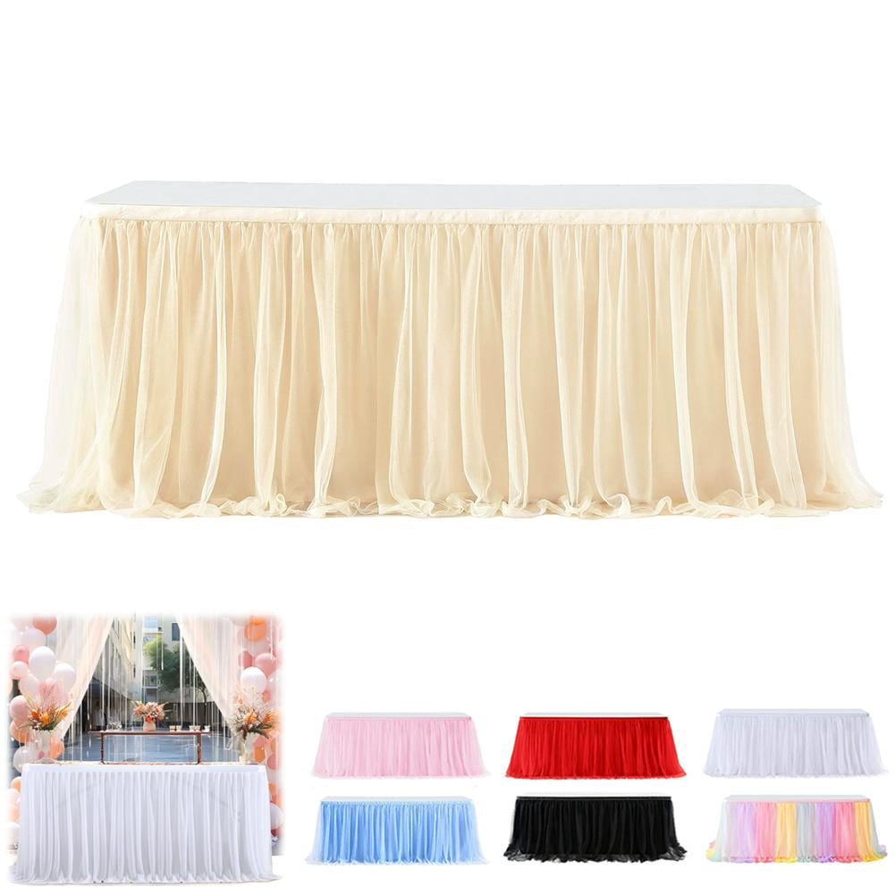 9Ft Tulle Tablecloth Skirt for Rectangle Tables, Ruffle Desk Skirt for ...
