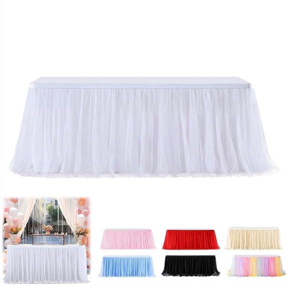 9Ft Tulle Tablecloth Skirt for Rectangle Tables, Ruffle Desk Skirt for ...