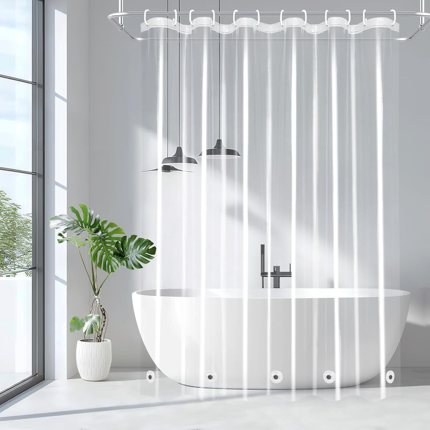 9G Clear Shower Curtain Liner 72 x 78 inches Long with 5 Magnet Weights ...