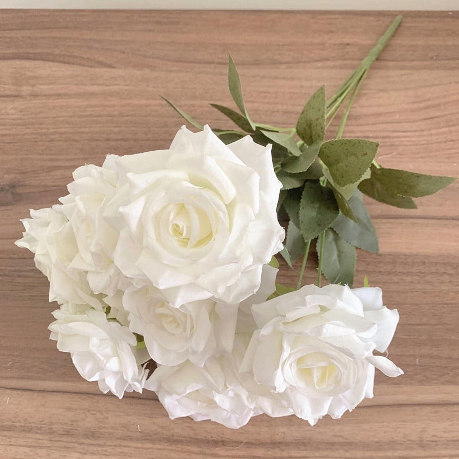 9Heads Roses Bouquet Artificial Flower Milk White Ivory White Rose Fake ...