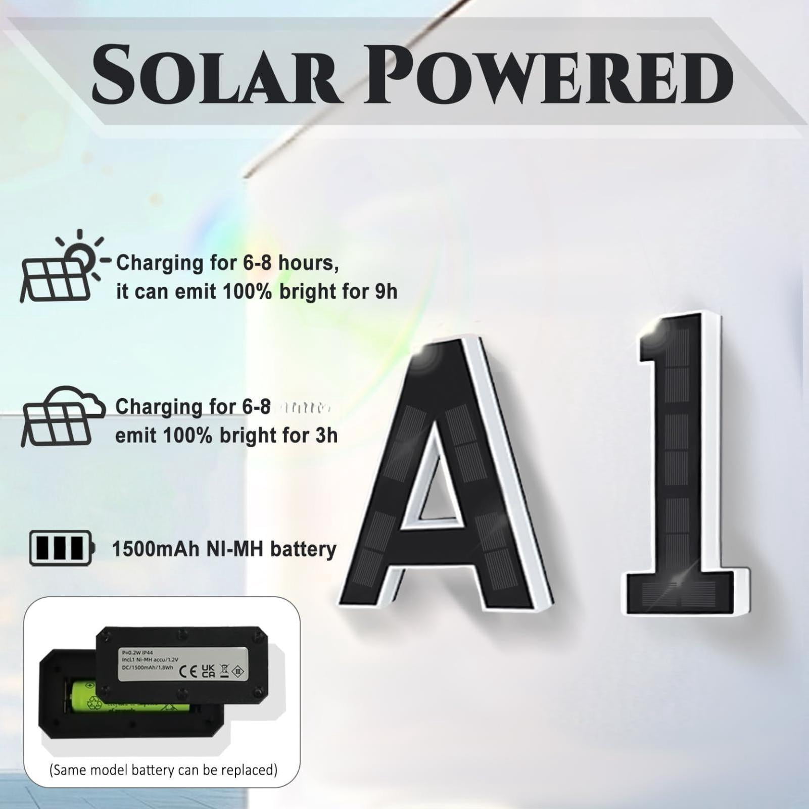 9IN 1-Black LED Solar House Number Sign For Outside Exterior Home ...
