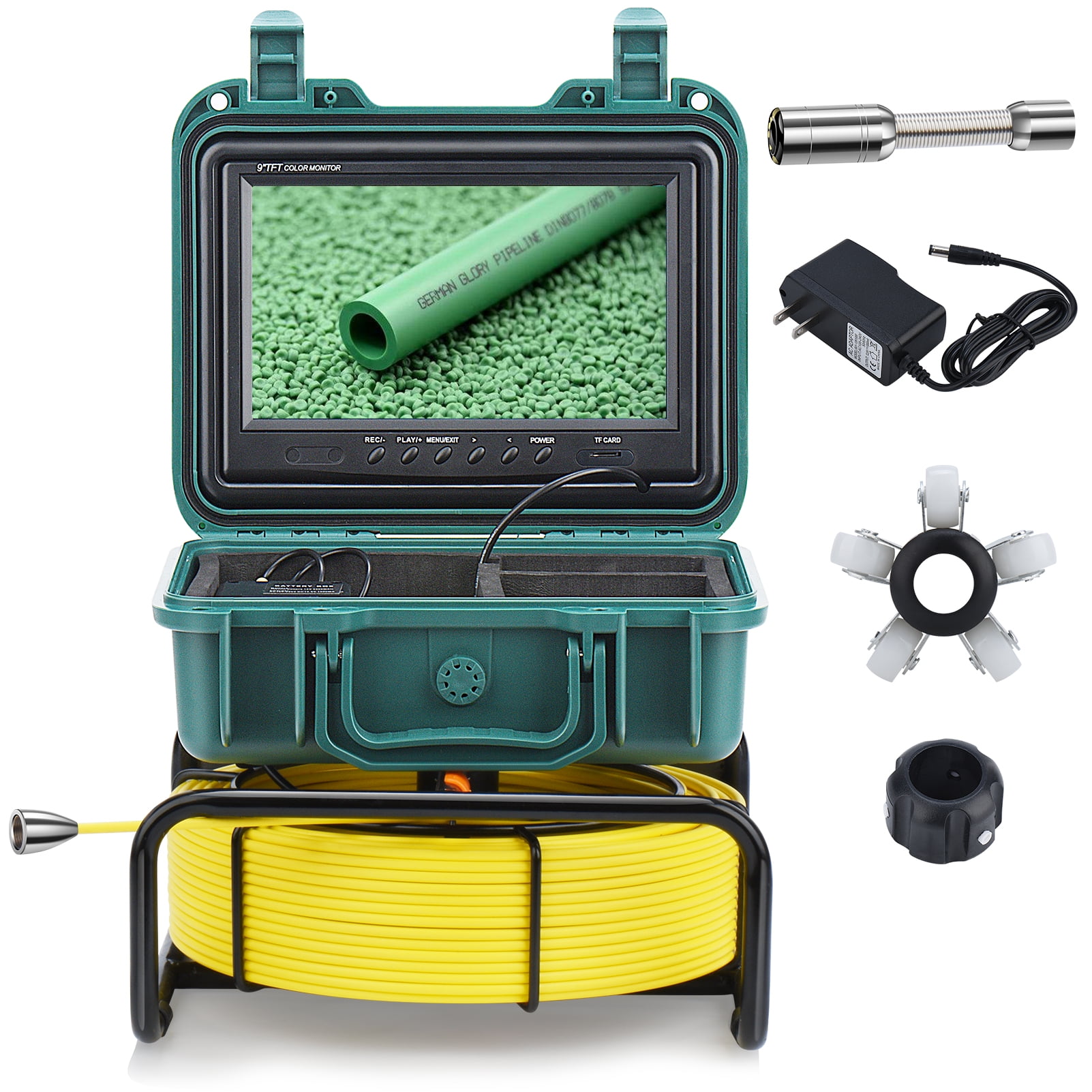 9Inch 1080P HD Screen Sewer Camera 65ft/20M, 16GB DVR SYANSPAN ...