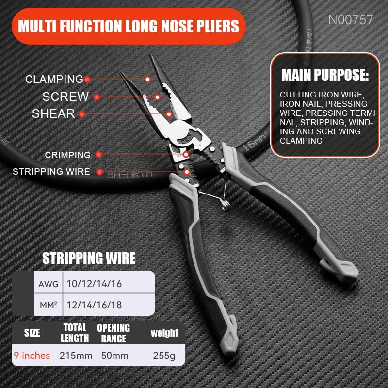 9Inch Universal Electrician Wire Cutter Diagonal Pliers Crimping Pliers Needle Nose Pliers ...
