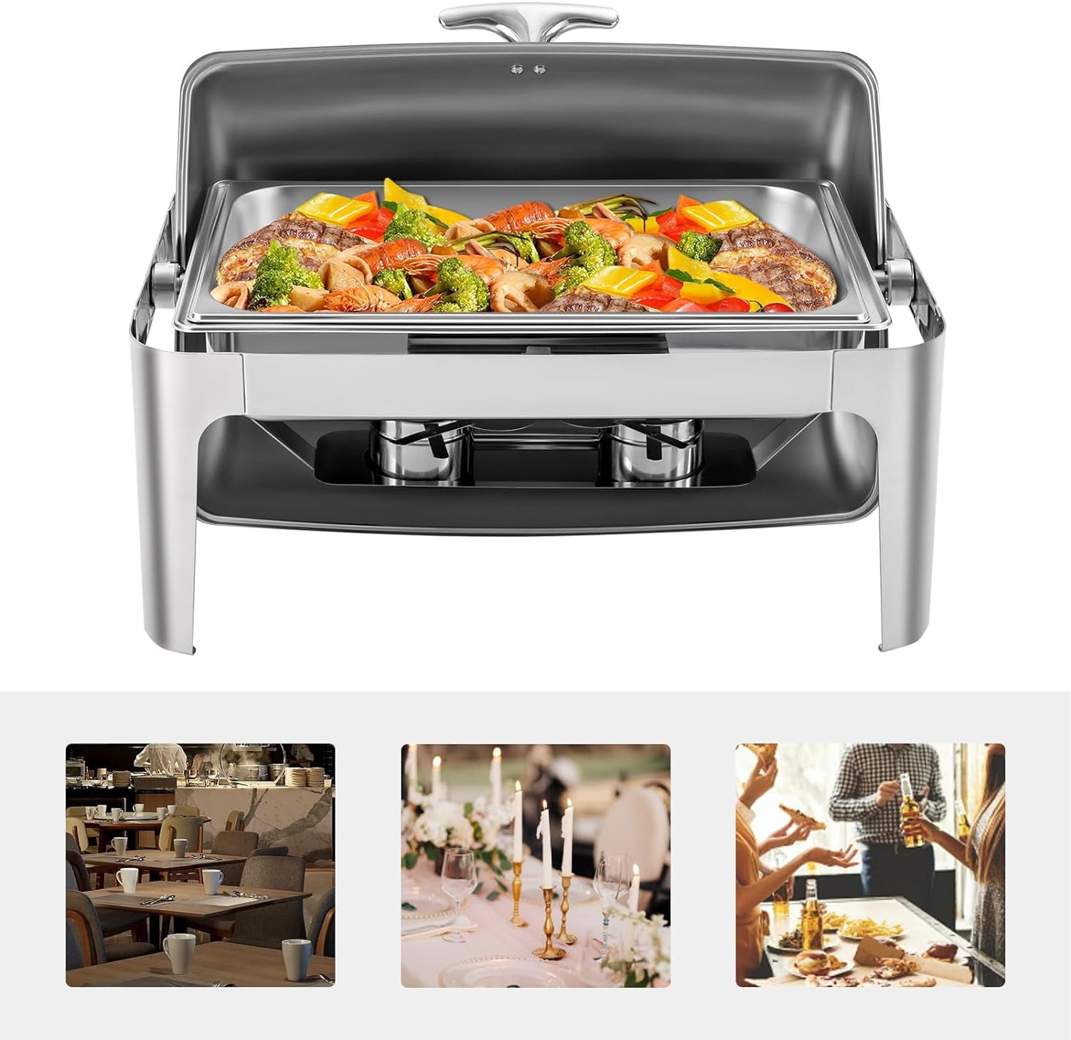 9L/9.5QT Roll Top Chafing Dish, Stainless Steel Rotation 90°/180 ...