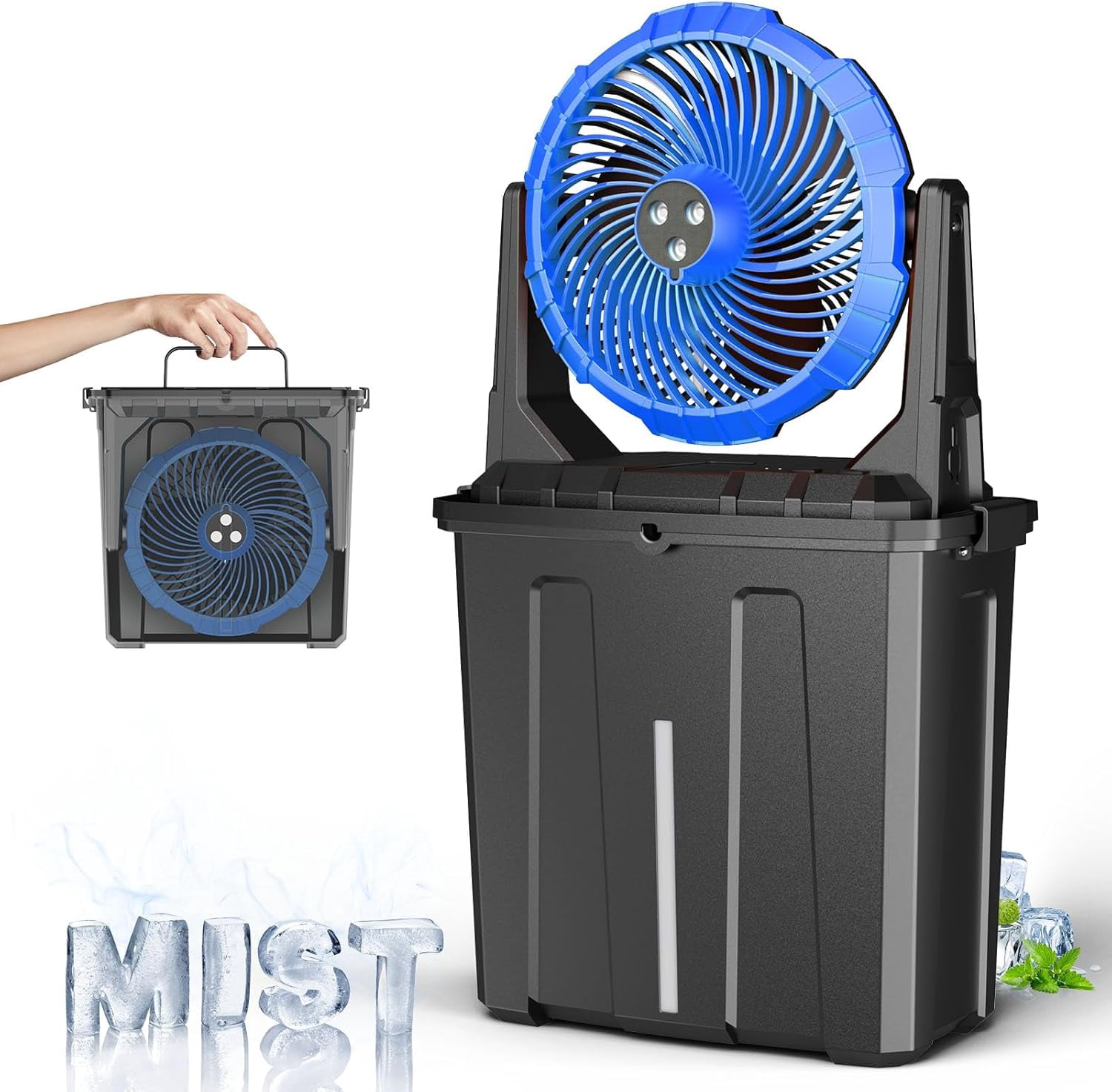 9L Bucket Portable Misting Fan for Outdoors Patios, 30000mAh ...