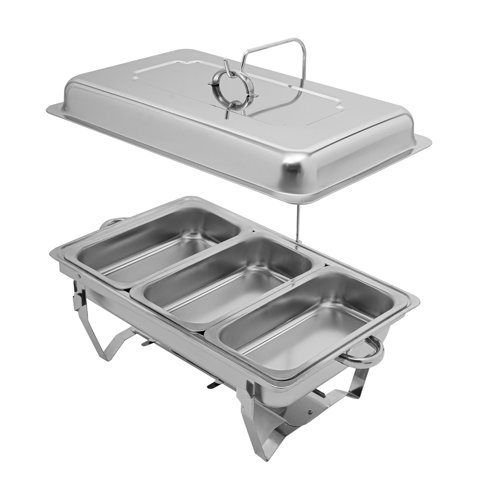 9L Chafing Dish Buffet Set, Sliver 3-Tray Catering Warmer Server Dish ...