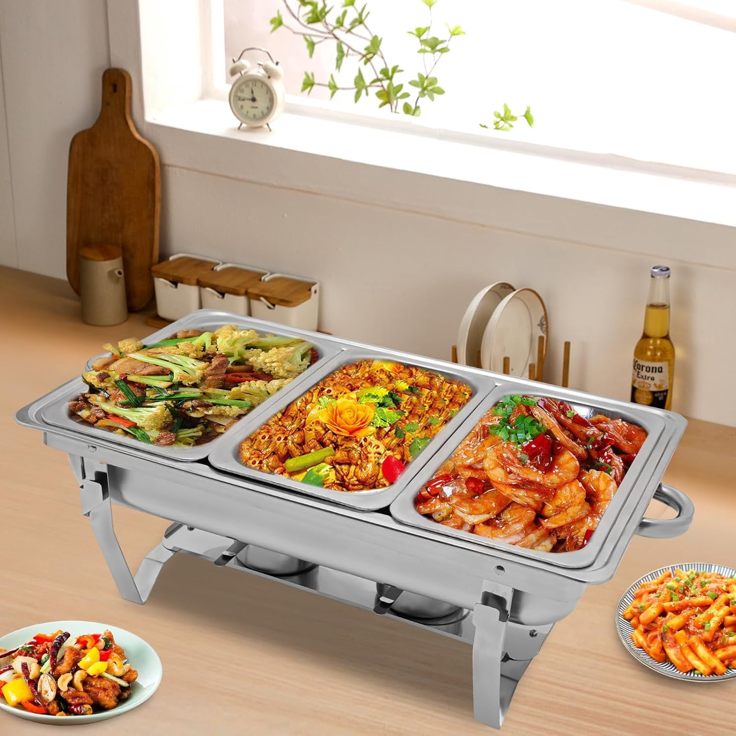 9L Chafing Dish Stainless Steel Chafer Buffet 3 Grids Square Catering ...
