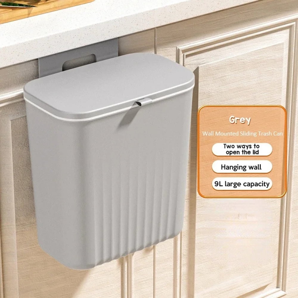 9L Wall Mounted Trash Can Household Waste Bin Hanging Bathroom Trash ...