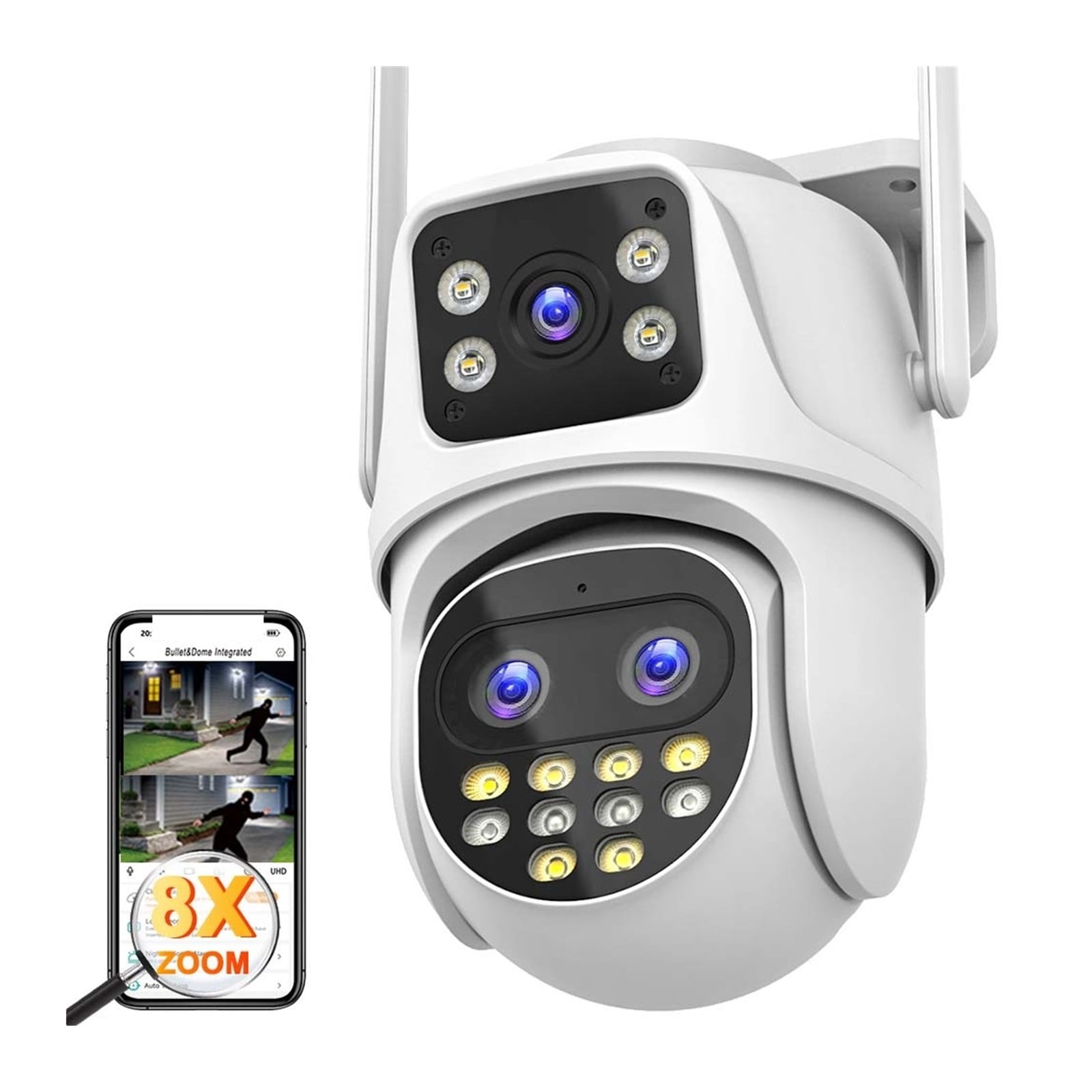 9MP 5K Security Camera Outdoor 8X Zoom Three Lens Surveillance Cameras ...