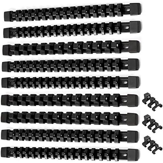 9PC ABS Socket Organizer, Socket Rails Fit 1/2 inch, 3/8 inch and 1/4 ...