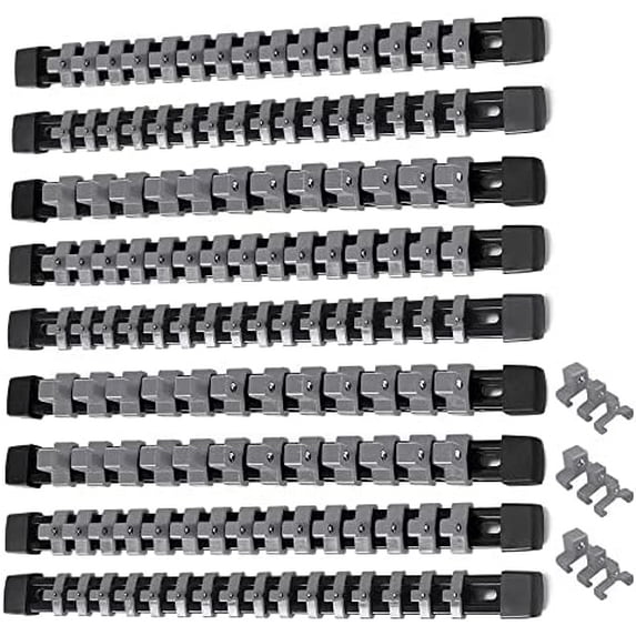 9PC ABS Socket Organizer, Socket Rails Fit 1/2 inch, 3/8 inch and 1/4 ...