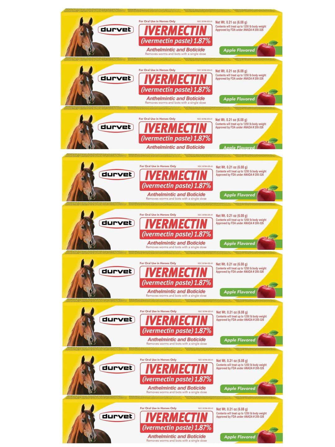 9PC Apple-Flavored Horse Dewormer and Parasite Control Paste-Pyrantel ...