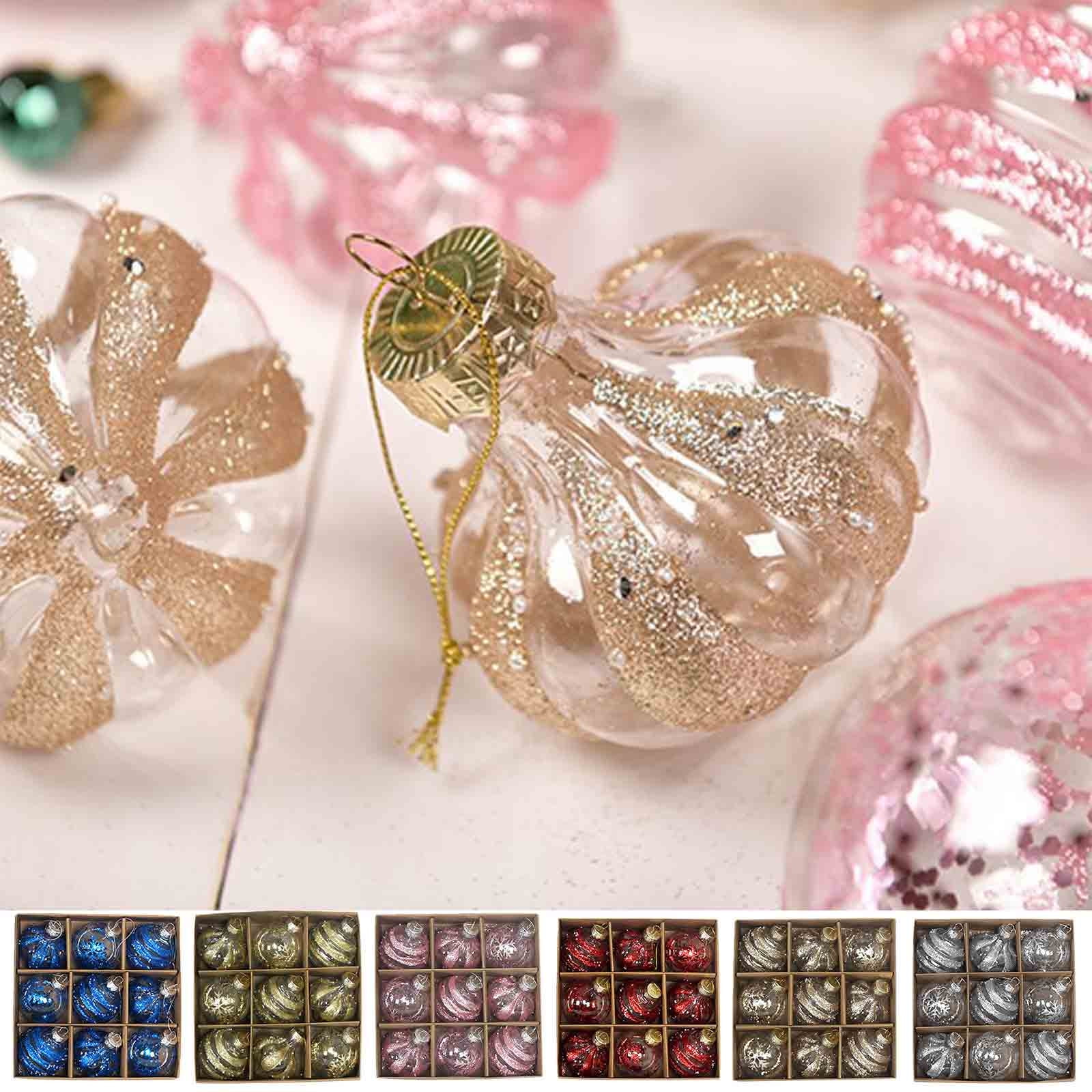9PC Glitter Transparent Painted Christmas Ball Ornaments, 8cm Large ...