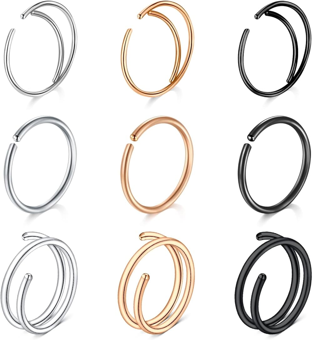 Briana Williams 9PCS 20G Nose Ring Hoop, Surgical Steel Tragus ...