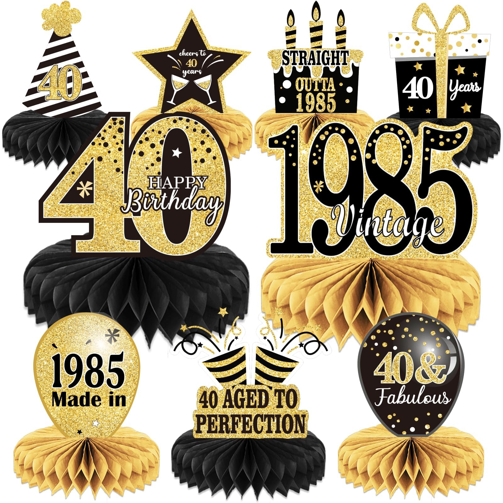 9PCS 40 Years Birthday Party Decorations, Vintage 1983 Honeycomb Table ...