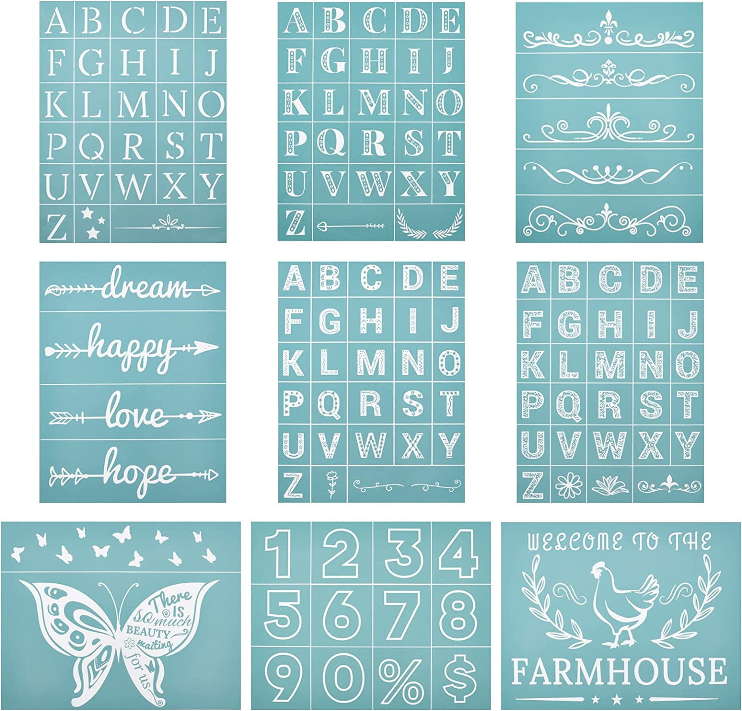 9PCS 8.6x11 Inch Self-Adhesive Silk Screen Printing Stencil Set ...