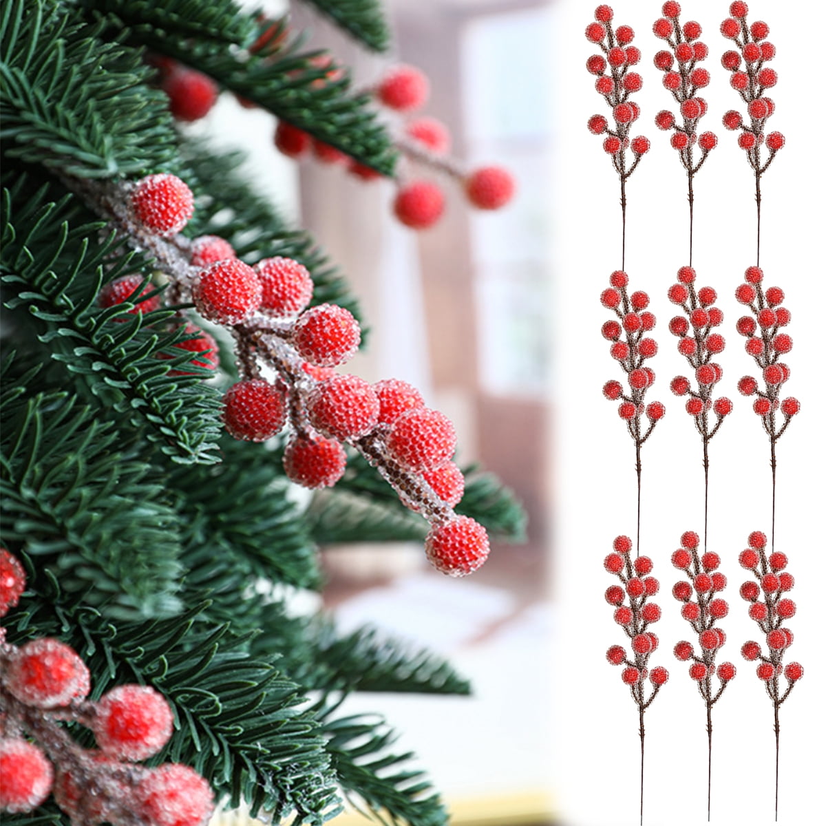 9PCS Artificial Red Berry Stems Holly Christmas Berries for Festival ...