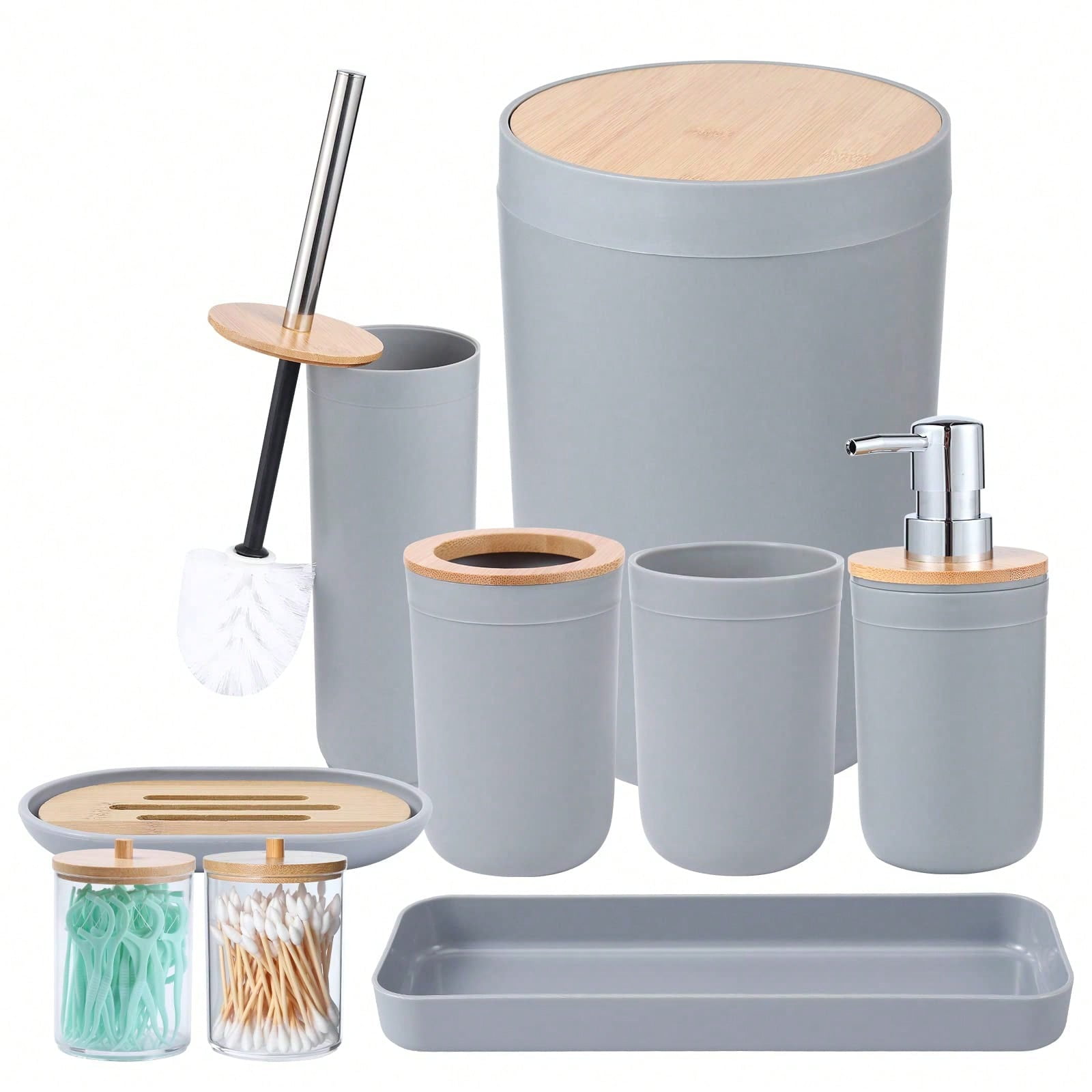 9PCS Bathroom Accessories Set - With Trash Can,Toilet Brush,Toothbrush ...