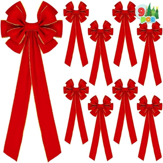9PCS Big Red Velvet Christmas Bows, 30.7 X 10.6 Inches Large Bows for ...