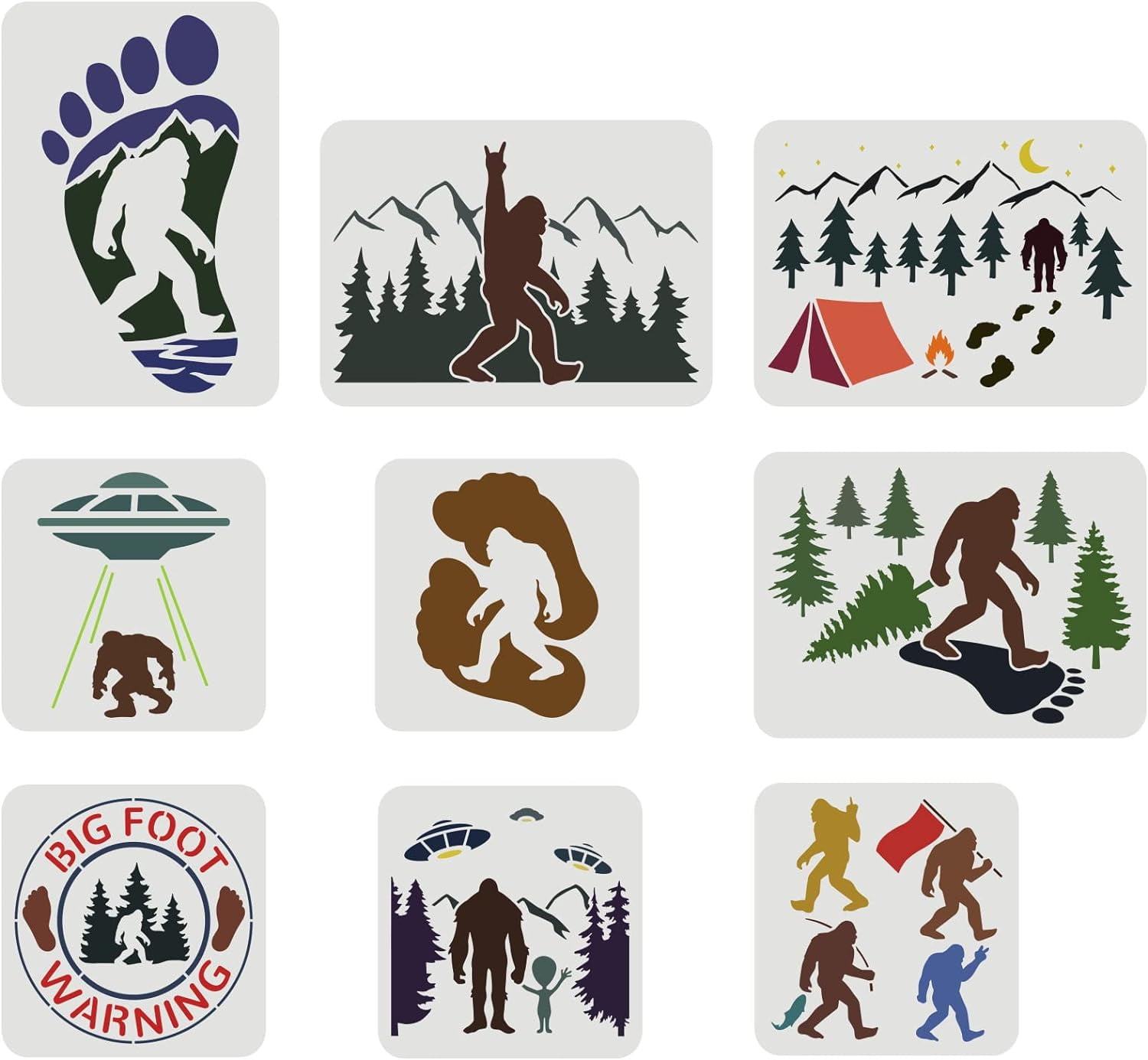 9PCS Bigfoot Stencil Sasquatch Stencil 2 Size Large Mountains Forest ...