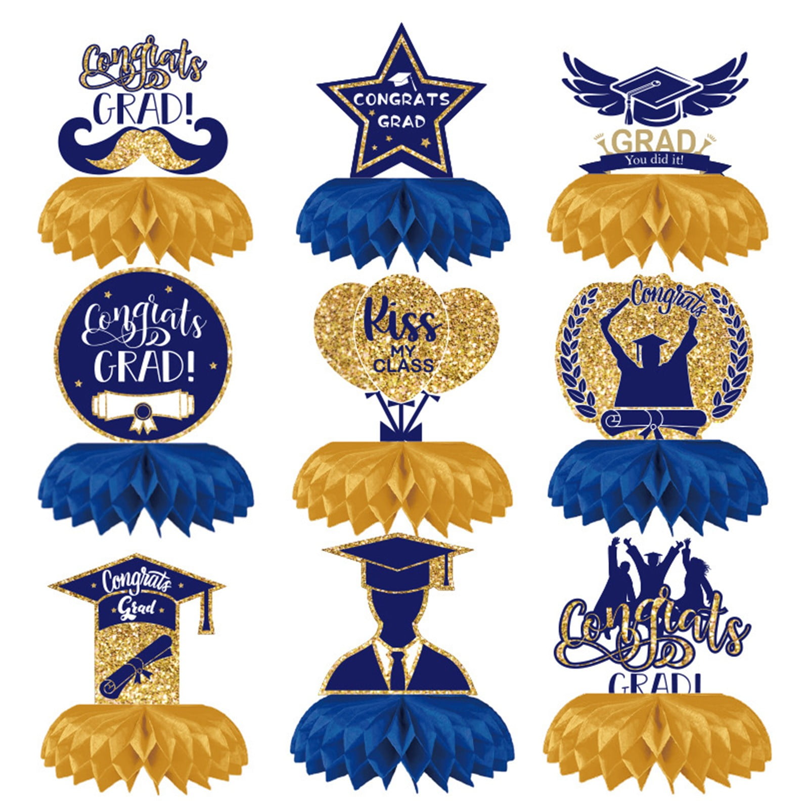 9PCS Black and Gold Graduation Party Decorations Class of 2024 Congrats ...