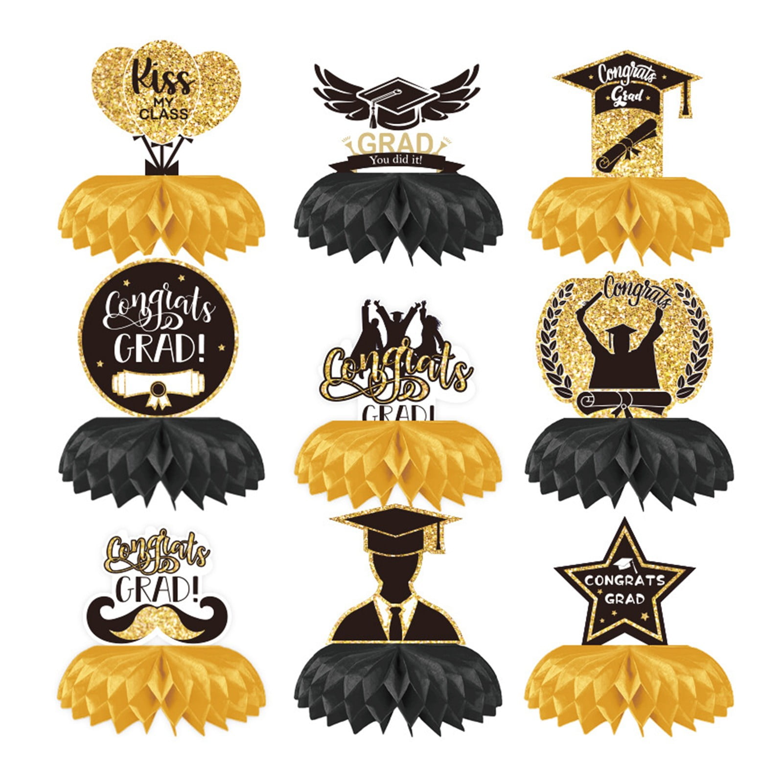 9PCS Black and Gold Graduation Party Decorations Class of 2024 Congrats ...