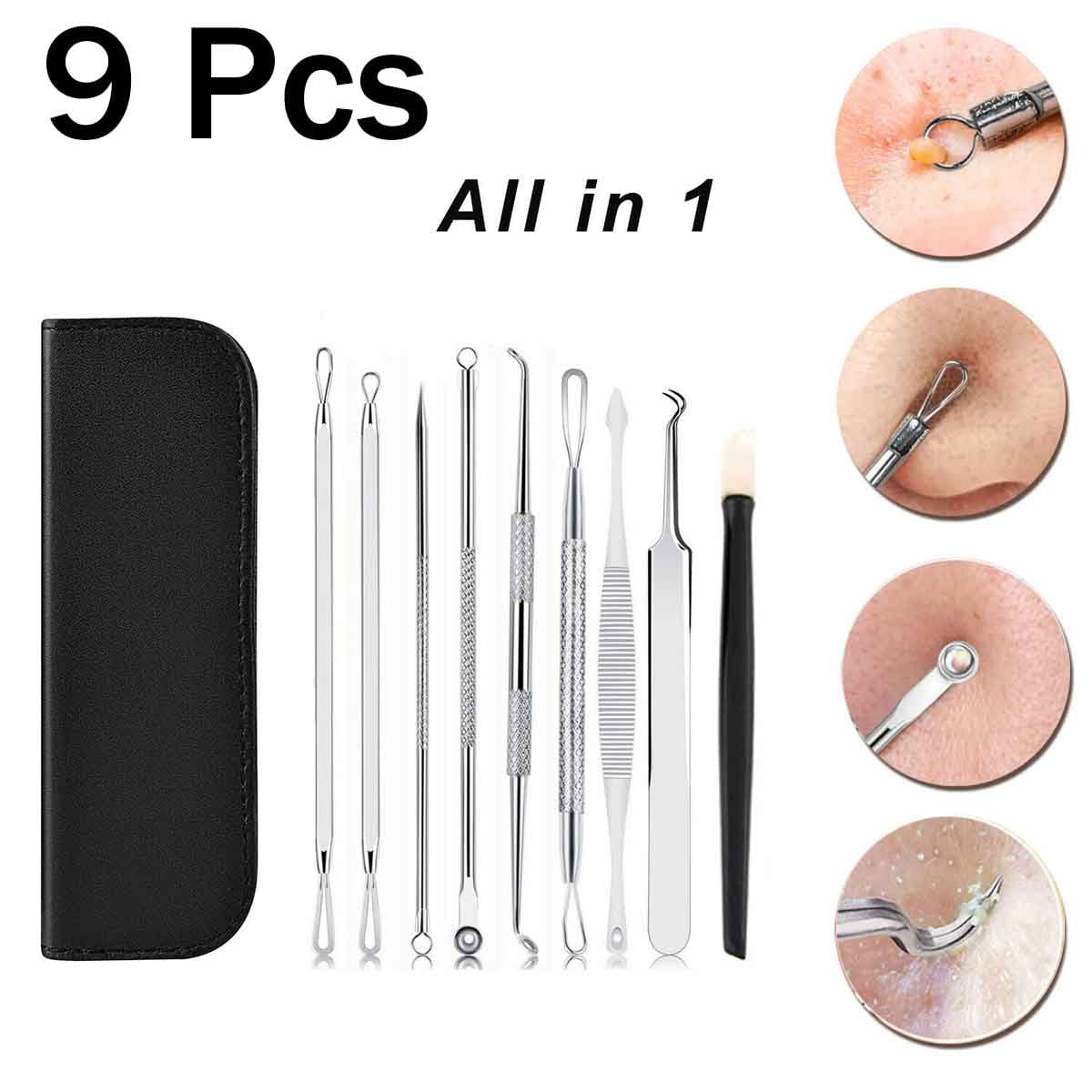 9PCS Blackhead Remover Comedone Extractor, Curved Blackhead Tweezers ...