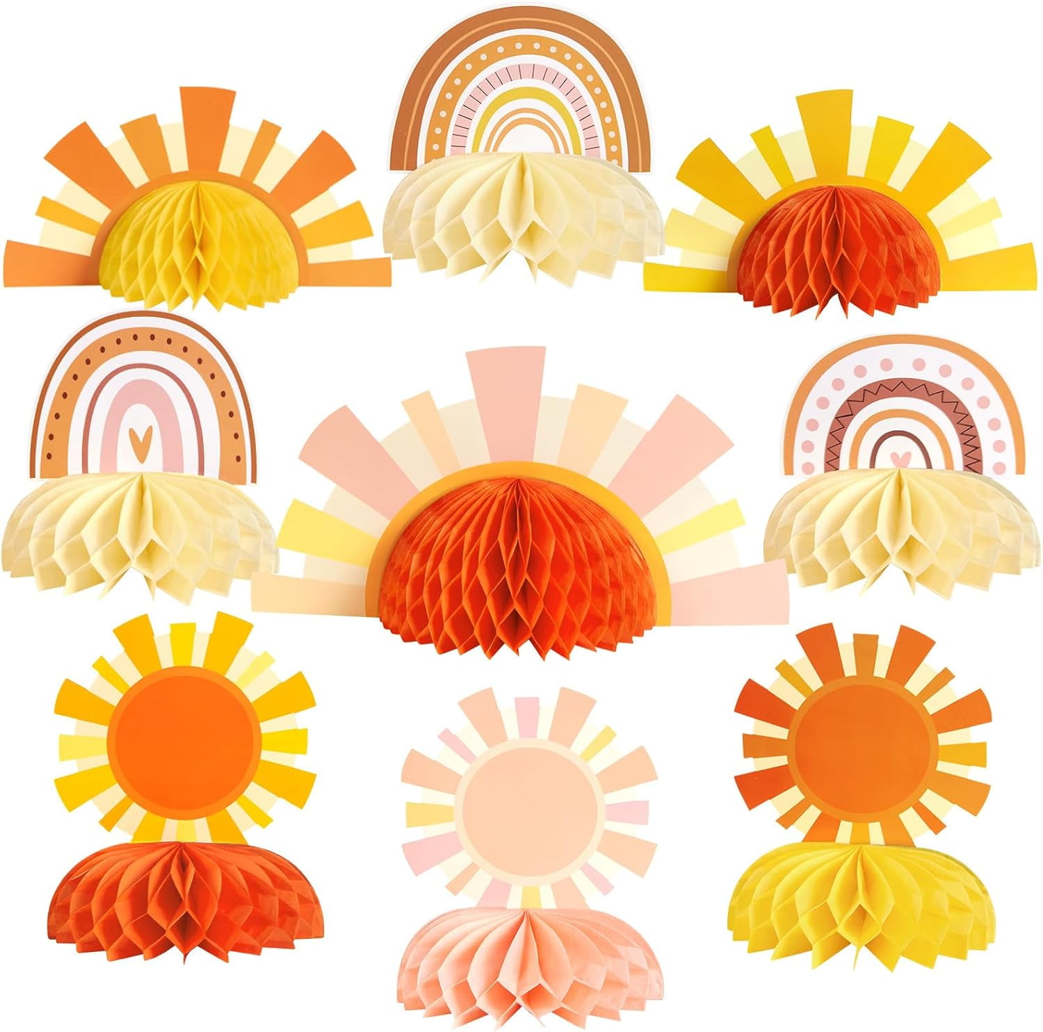 9PCS Boho Sun Honeycomb Centerpieces Boho Rainbow Party Decorations ...